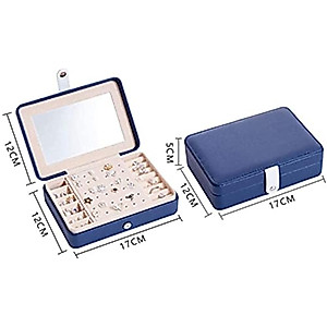 ZZYINH AN207 Portable PU Leather Jewelry Box Travel Jewelry Organizer Multifunction Necklace Earring Ring Storage Box Women Gifts Small Jewelry (Color : Blue)