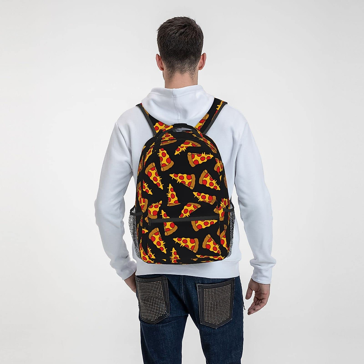 Backpack For Mens Womens Back Pack Doodle Pizza Print Casual Daypack Adjustable Laptop Bag Outdoor Travel Bag