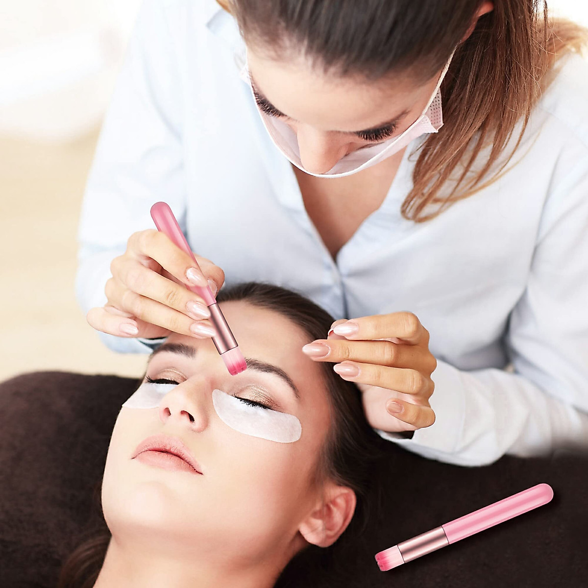 30 Pieces Red Flower Head Lash Shampoo Brush with Container, Eyelash Extension Cleanser Brush Nose Pore Deep Cleaning Brush Peel Off Blackhead Brush Remover Tool for Facial Cleansing, Pink Handle