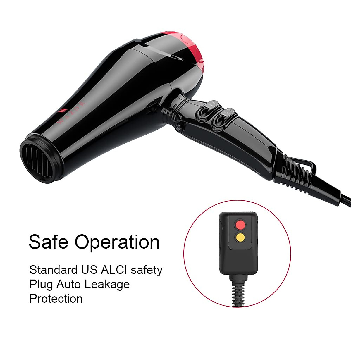 Professional Negative Ionic Hair Dryer, 1875W Salon Lightweight Blow Dryer with Pro AC Motor, Fast Dryer with Concentrator Nozzle and 2 Speed & 3 Heat Settings, Black