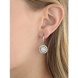 Mariell Art Deco Vintage Wedding CZ Dangle Bridal Earrings with Pave Octagon Drops