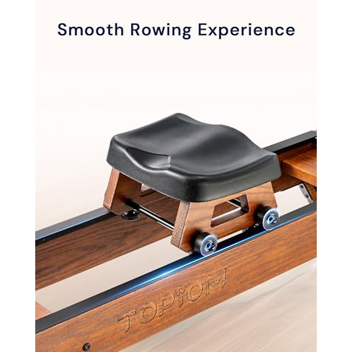 TOPIOM Water Rowing Machine for Home Use, Solid Wood Rower Machine with Upgraded Handle and Adjustable Footpad, TM3 Dedicated Monitor & Bluetooth Connection (Natural Adjust Footpad)