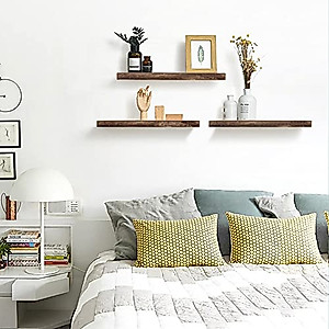 Floating Shelves,Solid Wood Shelf Set of 3,Floating Shelves for wall Solid Wood Durable Natural Floating Shelves Bracket Wall Shelves Decoration for Kitchen Bedroom Bathroom Study room (Light Brown)