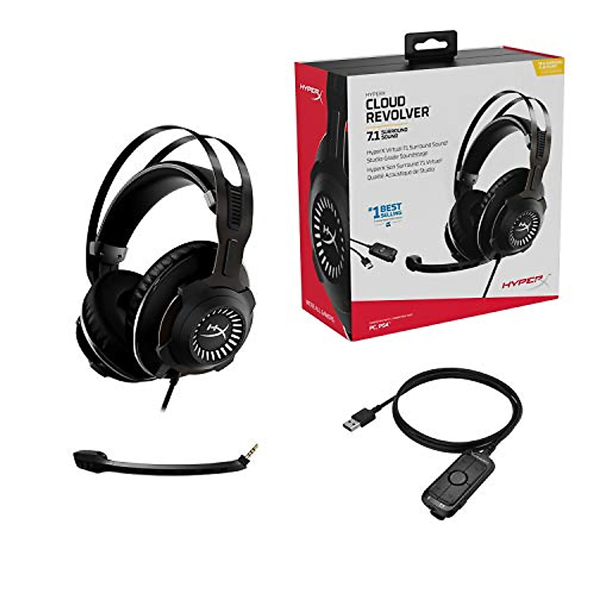 HyperX Cloud Revolver - Gaming Headset with HyperX 7.1 Surround Sound, Signature Memory Foam, Premium Leatherette, Steel Frame, Detachable Noise-Cancellation Microphone