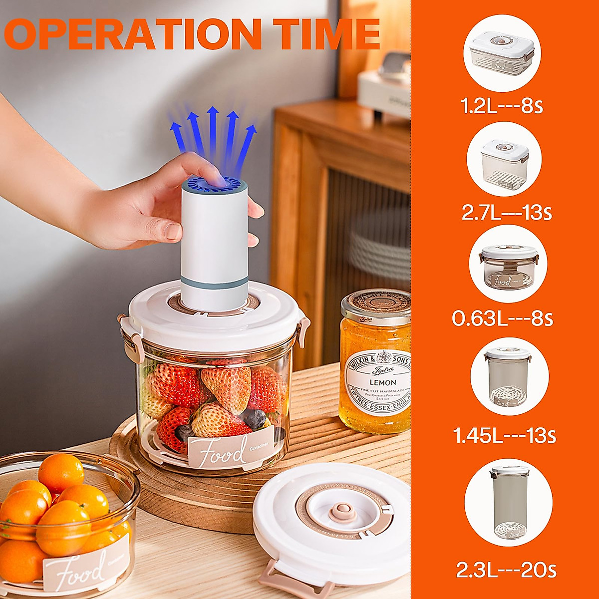 5 PCS Vacuum Food Storage Containers with Lids, Vacuum Seal Containers with USB Charge Electric Vacuum Pump Perfect for Fresh-keeping Suitable for Meat, Rice, Marinade, Fruit, Pasta, Snack