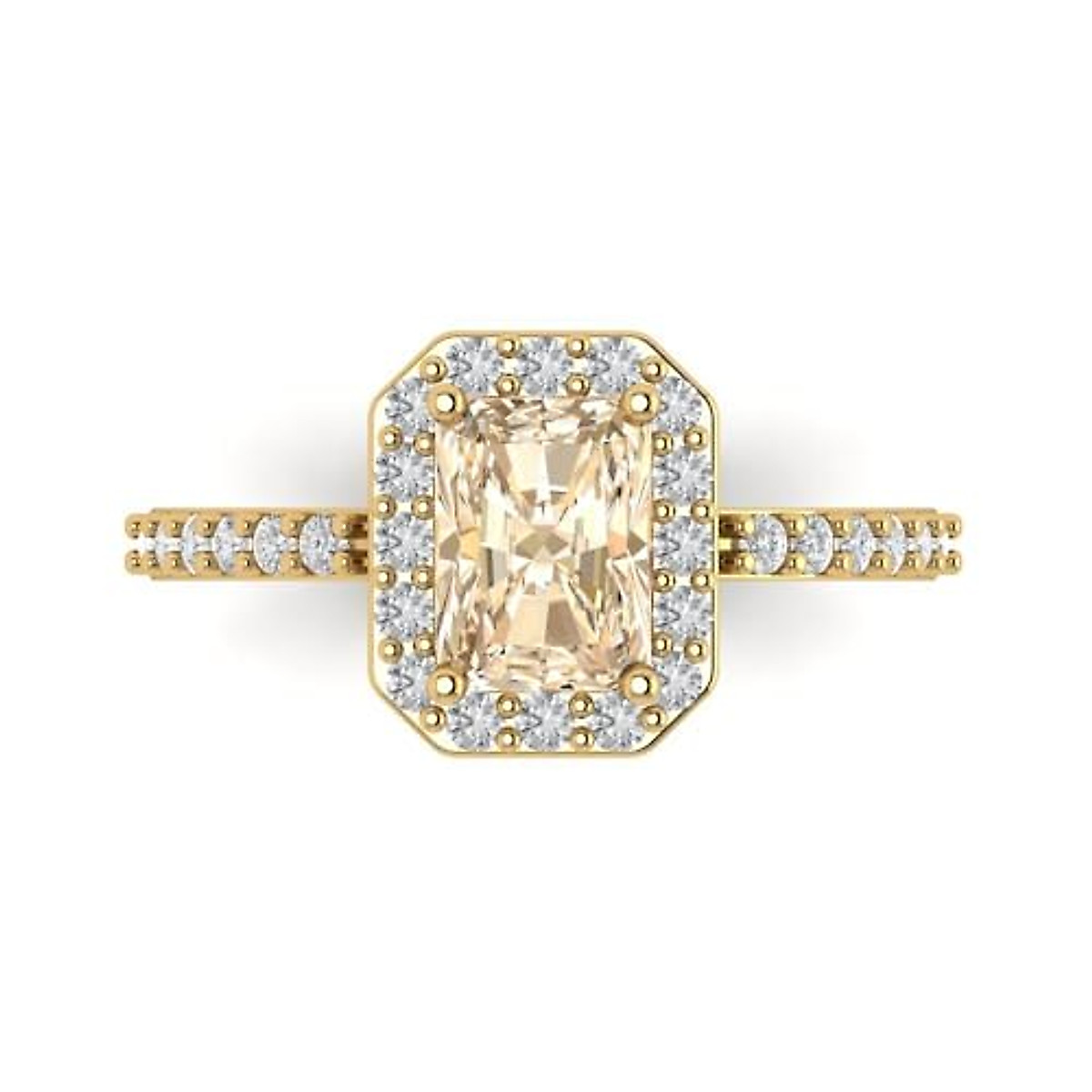 Clara Pucci 2.07 ct Emerald Cut Solitaire Halo Natural Brown Morganite Engagement Promise Anniversary Bridal Ring 18K Yellow Gold 7.5