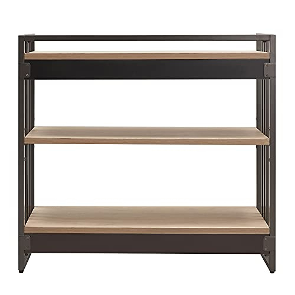 Leick Home 70008-WOGM Mixed Metal and Wood Slatted Bookshelf, White Oak/Gunmetal Gray