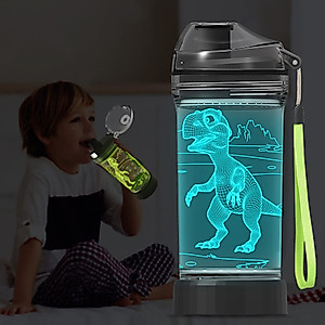 YuanDian Dinosaur Gifts, Light Up Boy Water Bottle with 3D Dino T Rex Design- 14 OZ Tritan BPA Free Eco-Friendly - Cool Drinking Cups Gift for School Kids Boy Girl Child Dinosauria Lovers