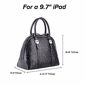 Banuce Black Embossed Pattern Leather Handbags for Women Purse Shoulder Tote Bag