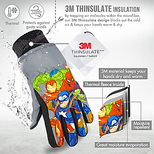 Spiderman Snow Gloves for Kids, Spider Man Toddler Gloves, 3M Thinsulate Waterproof Mittens, Kids Winter gloves