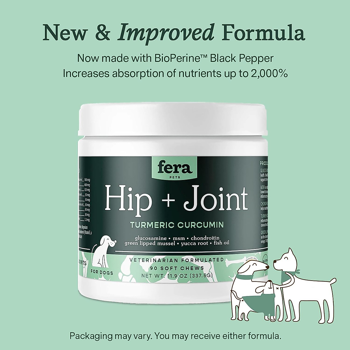 Fera Pets - Health Bundle of 3, Includes Fish Oil for Cats and Dogs (8oz), Organic Probiotics for Dogs and Cats with Prebiotics (60 Scoops), Hip and Joint Support for Dogs (90 Soft Chews)