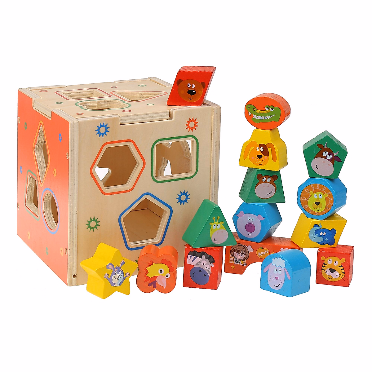 Wooden Kids Baby Activity Cube - Boys Gift Set | 1,2 Year Old Boy Gifts Toys | Developmental Toddler Educational Learning Boy Toys 12-18 Months |Shape Sorter for Birthday