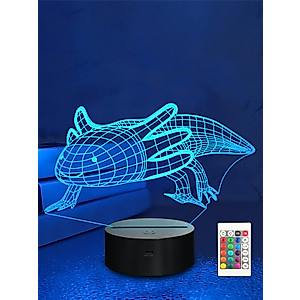 Lampeez Axolotl Gifts 3D Axolotl Lamp Night Light 3D Illusion lamp for Kids, 16 Colors Changing with Remote, Kids Bedroom Decor as Xmas Holiday Birthday Gifts for Boys Girls