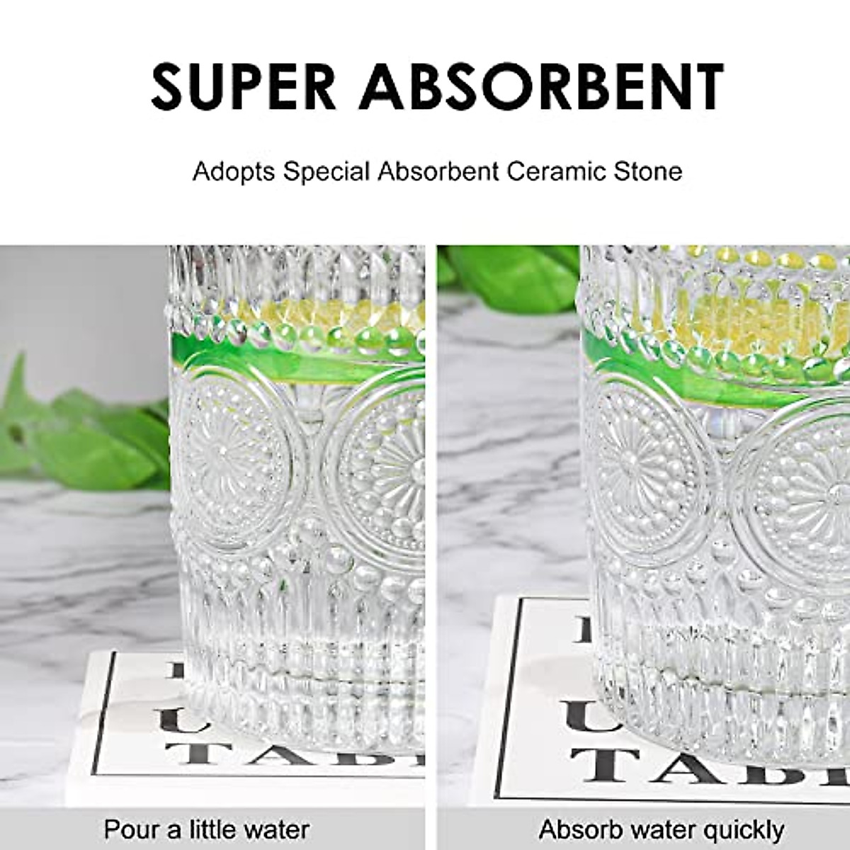 Ceramic Coasters Absorbent for Drinks, Coaster with Cork Backing for Family and Friends, 4 Pack (Don't up The Table)