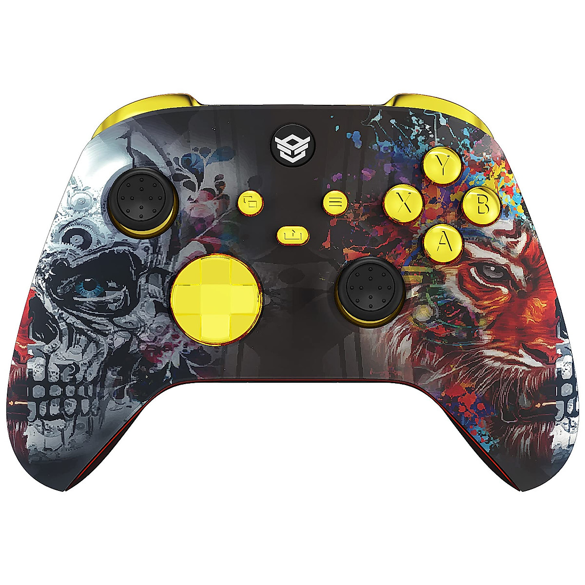 HexGaming Esports Advance Controller 4 Mappable Rear Buttons & Interchangeable Thumbsticks & Fast Shot Compatible with Xbox Series X/S Custom Controller PC FPS Gamepad - Tiger Skull