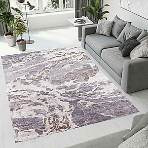 Gray Marble Distressed Area Rug 5'x 7' for Living Room Bedroom, Modern Abstract Rug with Non-Slip Backing Non Shedding Stain Resistant, Machine Washable Carpet for Dining Room