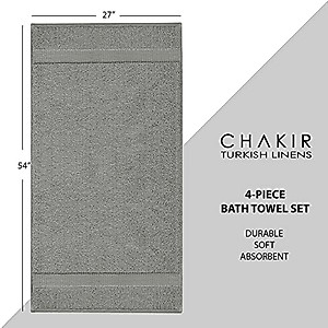 Chakir Turkish Linens | Hotel & Spa Quality 100% Cotton Premium Turkish Towels | Soft & Absorbent (4-Piece Bath Towels, Gray)