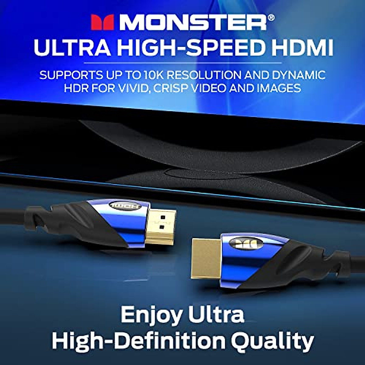 Monster 8K HDMI Cable Ultra High-Speed Cobalt 2.1 Cable - 48Gbps with eARC, 8K at 60Hz for Superior Video and Sound Quality – HDMI Cables for PS5, Apple TV, Roku, Smart TV, Xbox Series X and S – 4FT