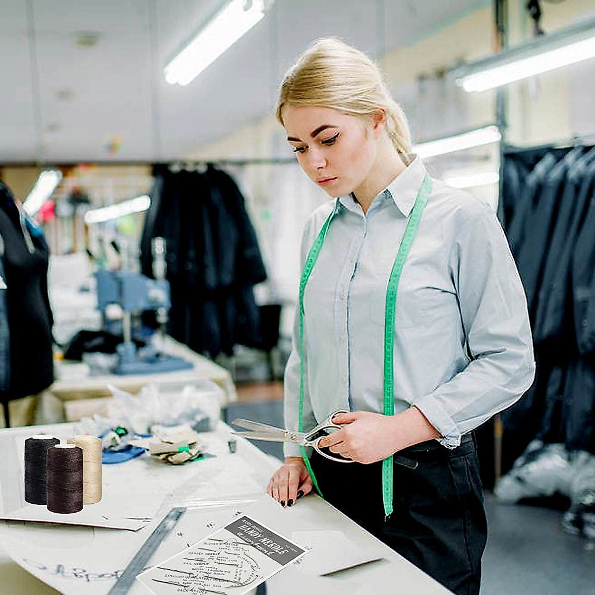 3 Rolls Hair Weaving Threads, Sewing Threads with 7 Pieces C/J/I Shaped Needles Sewing Waxed Thread for Hand Sewing, Hair Extensions, Making Wigs DIY