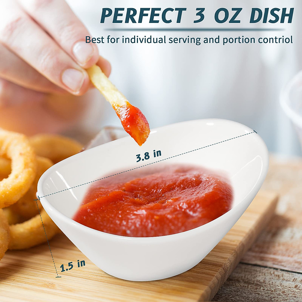 Cnyiyeci Soy Sauce Dish Set of 6, Ceramic Dipping Bowls Set 3Oz White Mini Porcelain Seasoning Dip Sauce Dishes for Tomato Sauce, Soy, BBQ Sauce 3.8 inch