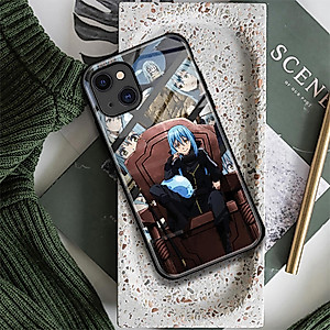 HEMINJYJEF Japanese Anime Anti-Drop Shell Cover Manga Pattern Non-Slip Glossy Glass Cell Phone Protective Case (for iPhone 13,Rimuru Tempest)