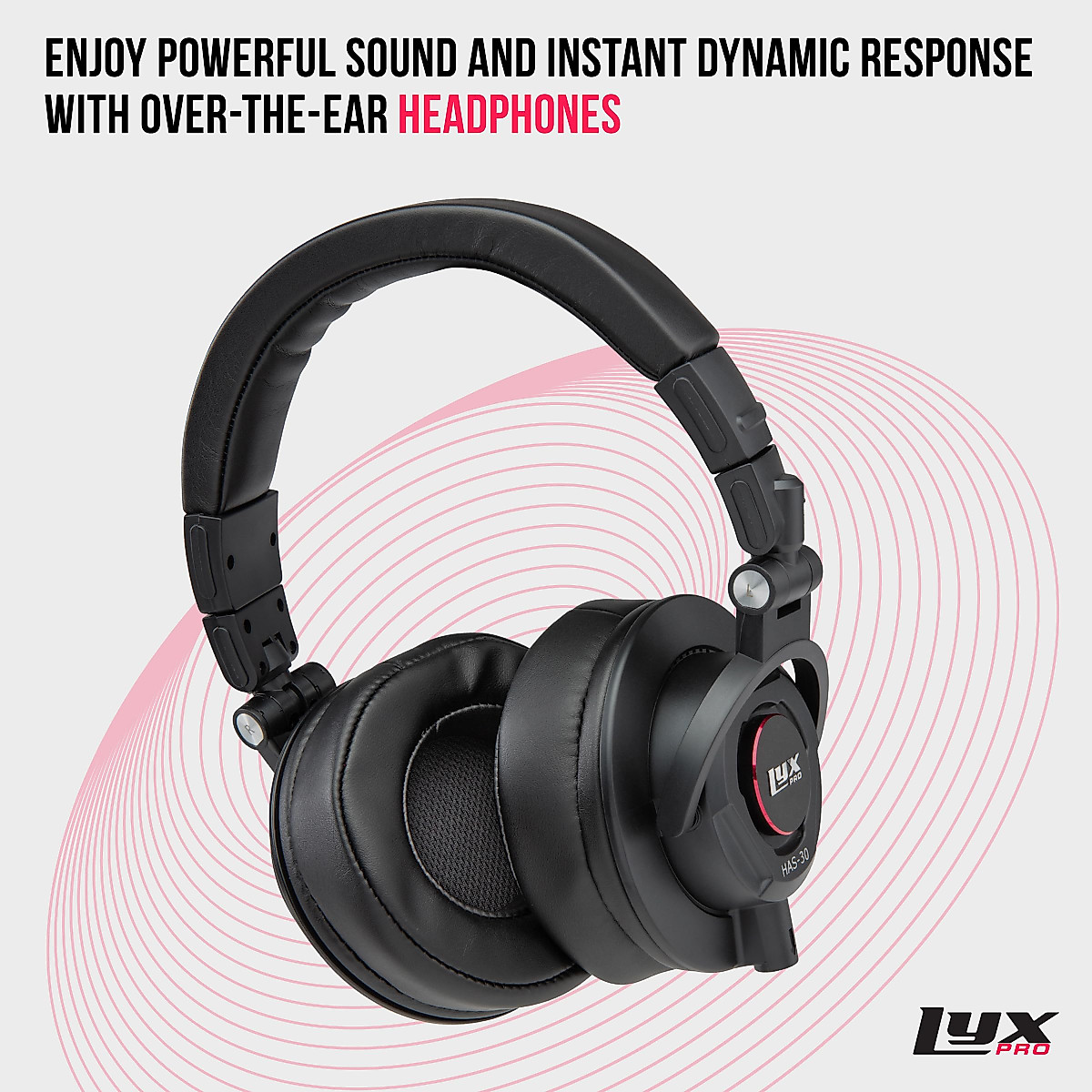 LyxPro HAS-30 Closed Back Over-Ear Professional Recording Headphones for Studio Monitoring, DJ and Home Entertainment,Black