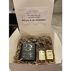 P Lab Set Of 3 - Groomsmen Gift - Groomsman Gifts For Wedding, Wedding Favor Customized Flask Set w Optional Gift Box - Engraved 6oz Stainless Steel Flask Custom Personalized Flask Gift Set, Black #2