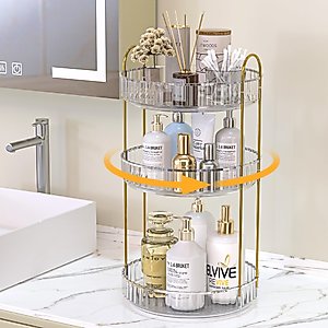 JNFUZ 360° Rotating Skincare Organizers, 9" 3 Tier Perfume Makeup Organizer Bathroom Counter Organizer Storage Spinning Countertop Makeup Organizers for Vanity, Cosmetics Rack for Dresser