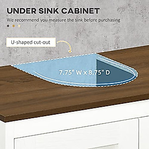 kleankin Modern Bathroom Sink Cabinet, Floor Standing Under Sink Cabinet, Freestanding Storage Cupboard with Adjustable Shelf, Double Doors, Antique White