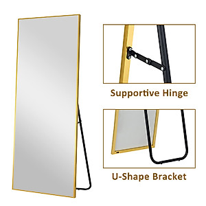 self Full Length Floor Mirror 43"x16" Large Rectangle Wall Mirror Hanging or Leaning Against Wall for Bedroom, Dressing and Wall-Mounted Thin Frame Mirror - Gold, 43" x 16" (USAM004)