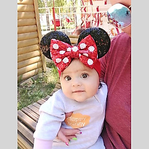 JIAHANG Baby Girl Mouse Ears Headwrap with Sequin Polka Dot Bow, Velvet Turban Hairband, Hair Bow Headband for Toddler, Kids, Party Supplies