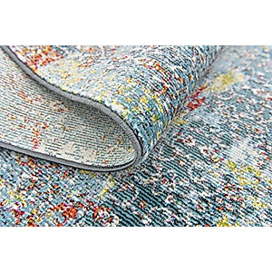 Unique Loom Baracoa Collection Bright Tones Vintage Traditional Runner Rug, 2' 7" x 10' 0", Teal/Ivory