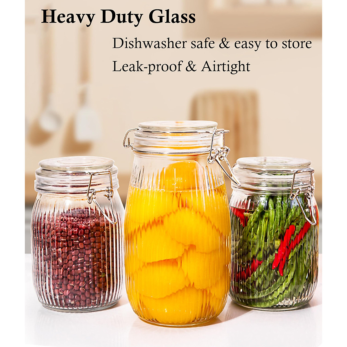 GMCOZY Glass Jar With Airtight Lid 16 Oz-6set Thicken Sealed Food Storage Canister Wide Mouth Mason Storage Jars For Kitchen Pantry Coffee Beans Nuts Baking Goods Tea Spice Cereal Fruits