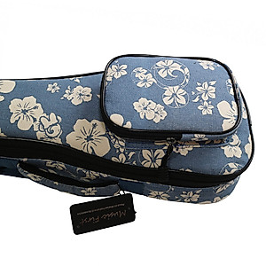 MUSIC FIRST Original Design 0.5" Thick Padded Hawaii Style “Blue and White Plumeria” Canvas Ukulele Case, Ukulele Bag, Ukulele Cover, Salute ELVIS (Fit for 23~24 inch Concert Ukulele)