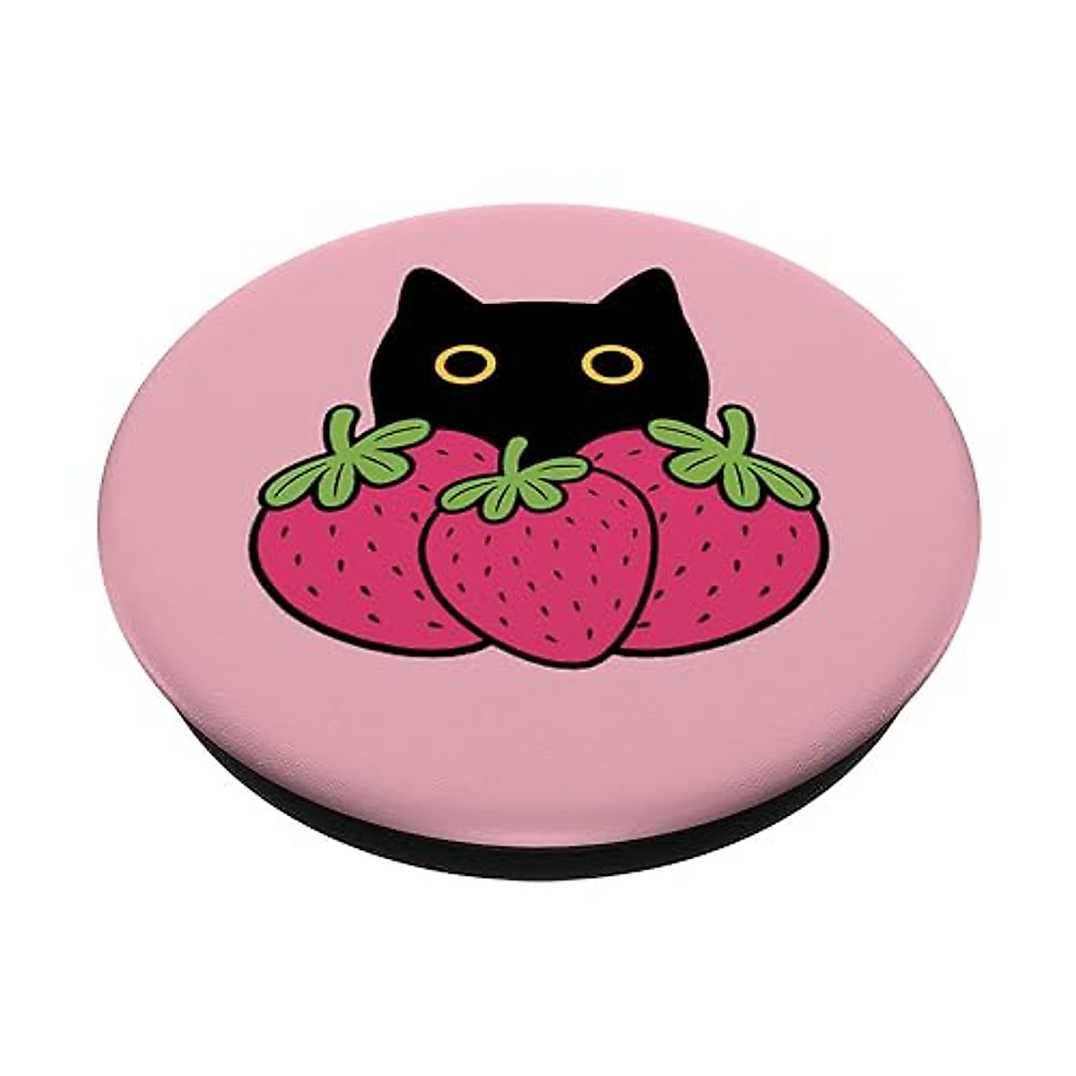 Cute Black Cat Pink Strawberry Kawaii Strawberries PopSockets Standard PopGrip