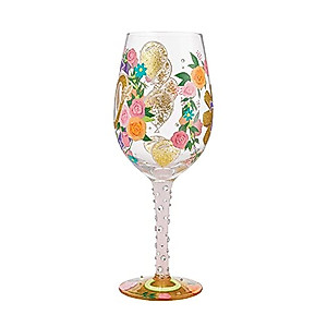 Enesco Designs by Lolita Happy 70th Birthday Hand-Painted Artisan Wine Glass, 1 Count (Pack of 1), Multicolor