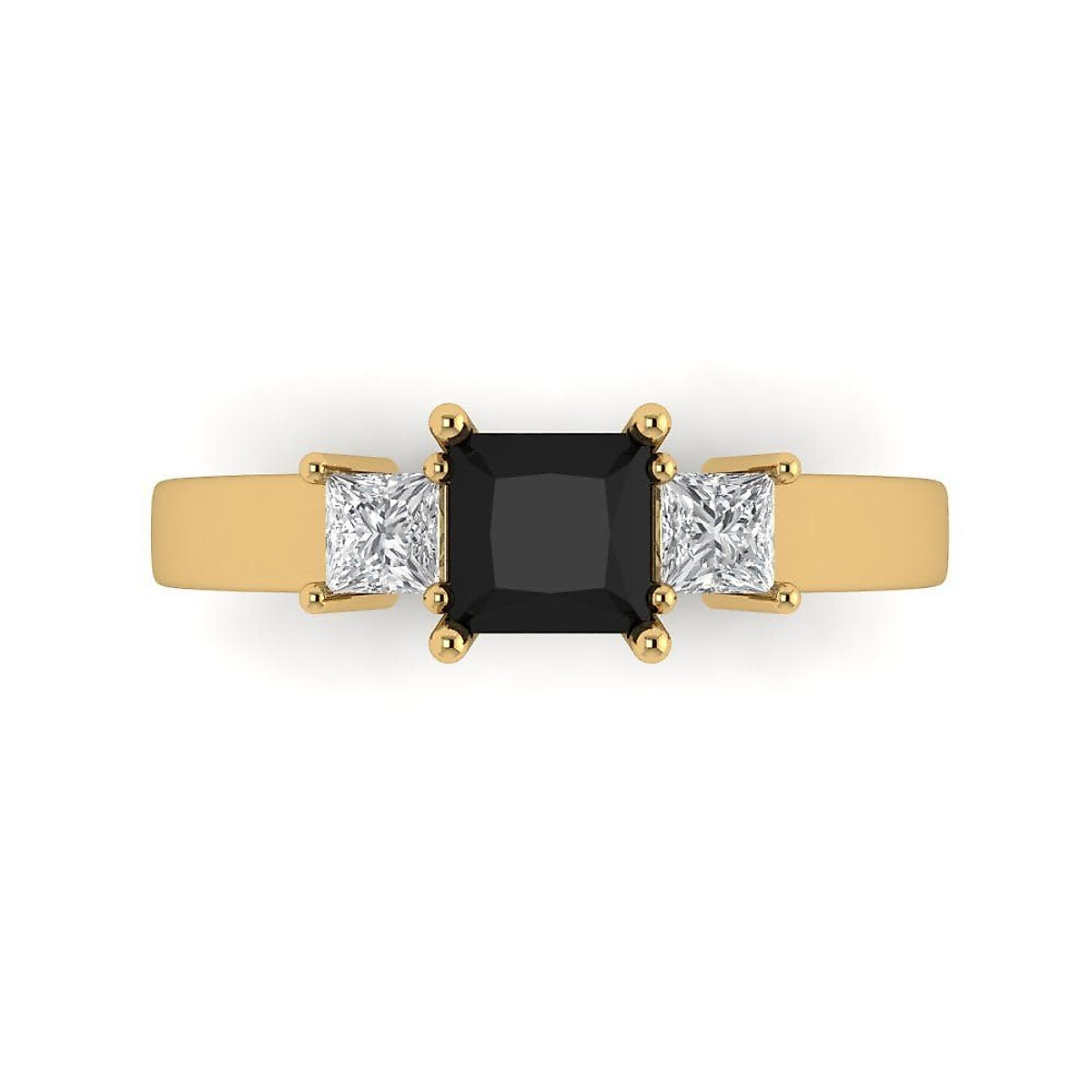 Clara Pucci - 0.89 Carat Princess cut 3 stone Solitaire W/accent Black Onyx Wedding Bridal art deco Anniversary Ring 14k Yellow Gold Size 7