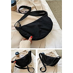 Aesthetic Crescent Bag for Women Men, Hobo Crossbody Bags Adjustable Strap Shoulder Bag Sling Chest Bag Nylon Dumpling Bag (Black,One Size)