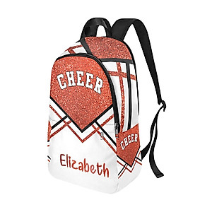 CUXWEOT Personalized Cheerleader Cheer Red Orange Print Backpack with Name Custom Travel Daypack Bag for Man Woman Gifts