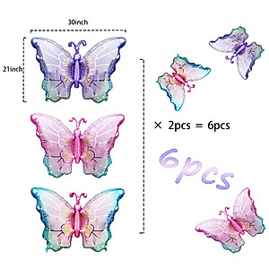 6pcs Butterfly Balloons Purple Pink Blue Gradient Butterfly Aluminum Foil Balloons for Butterfly Flower Jungle Party Birthday Baby Shower Fairy Supplies