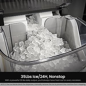 Kismile Nugget Ice Makers Countertop,Portable Ice Machine with Crushed Ice, 35lbs/Day,Self-Cleaning,One-Click Operation for Home Use(Silver)