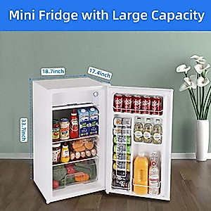 BANGSON Mini Fridge with Freezer, 3.2Cu.Ft, Reversible Door Mini Fridge, Adjustable Thermostat Control, Mini Fridge for Bedroom, Office, and Dorm, White