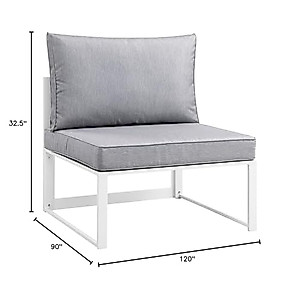 Modway Fortuna Aluminum 7-Piece Outdoor Patio Sectional Sofa Furniture Set with Cushions in White Gray