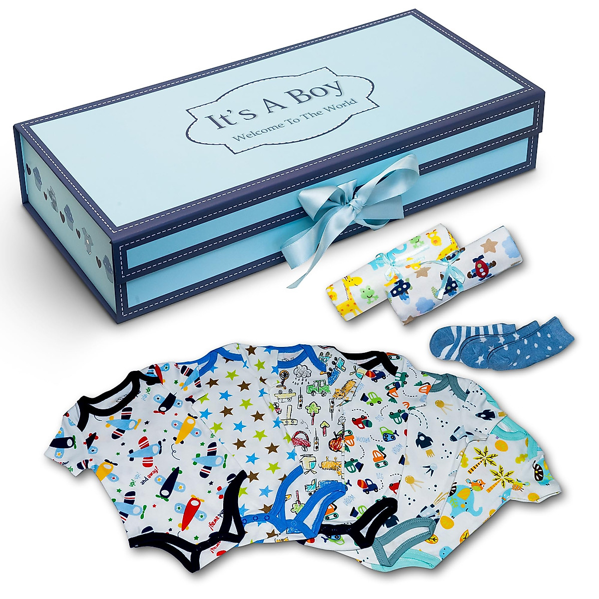 Unique Cupcake Baby Boy Gift Set | Baby Boy Newborn Essentials | Baby Clothes for Boys | Newborn Boy Outfits for Expecting Moms and Gender Reveals | Baby Layette Set - Blue | Nikki's Gift Baskets
