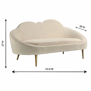 TOV Furniture The Cloud Collection Modern Velvet Upholstered Living Room Settee, Cream