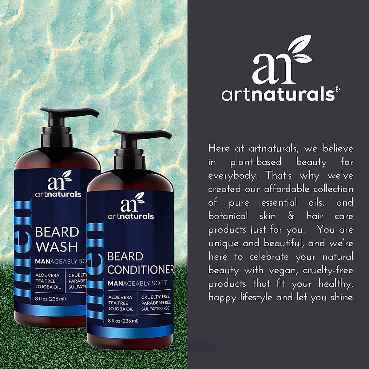 Artnaturals Beard Shampoo and Conditioner Set - Softens, Strengthens and Smooths Mustache and Beard Hair - All Skin and Hair Types