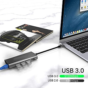 USB C Hub, 8 in 1 USB Type C Adapter with 4K HDMI, RJ45 Ethernet 1000Mbps, 3 USB 3.0, SD/TF Card Reader, Type C PD Charging Port for MacBook PRO/Air, iPad PRO, Mac