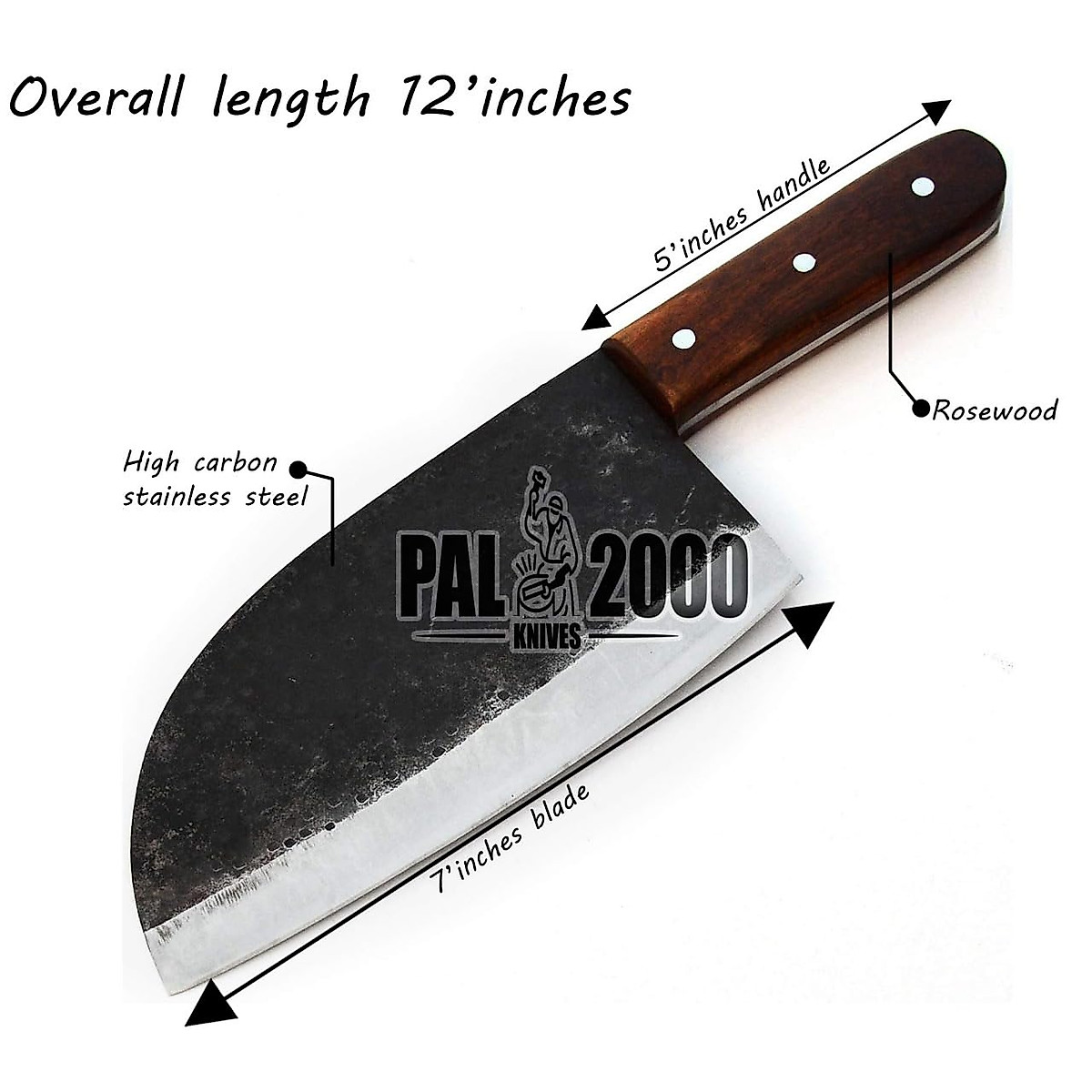 PAL 2000 KNIVES CL 9832 Custom Handmade Carbon Steel Fixed Blade 7 Inch Cleaver Knife Rosewood handle with Sheath