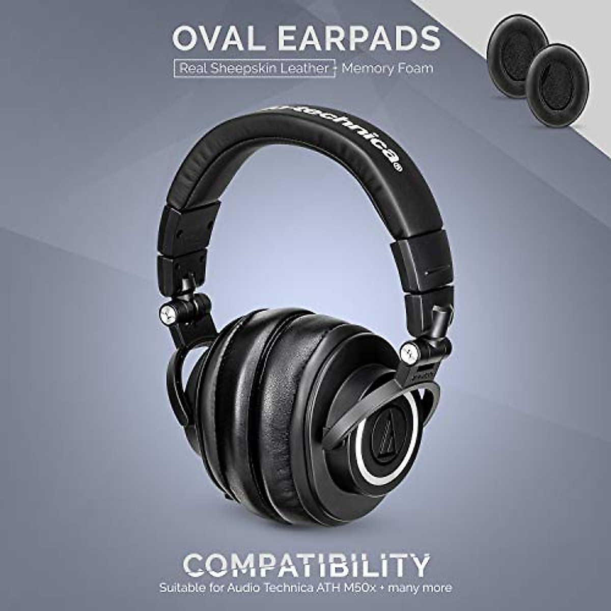 BRAINWAVZ Sheepskin Ear Pads for ATH M50X, M50XBT, M40X, HyperX, SHURE, Turtle Beach, AKG, ATH, Philips, JBL, Fostex Replacement Memory Foam Earpads & Fits Many Headphones (See List), Leather Oval