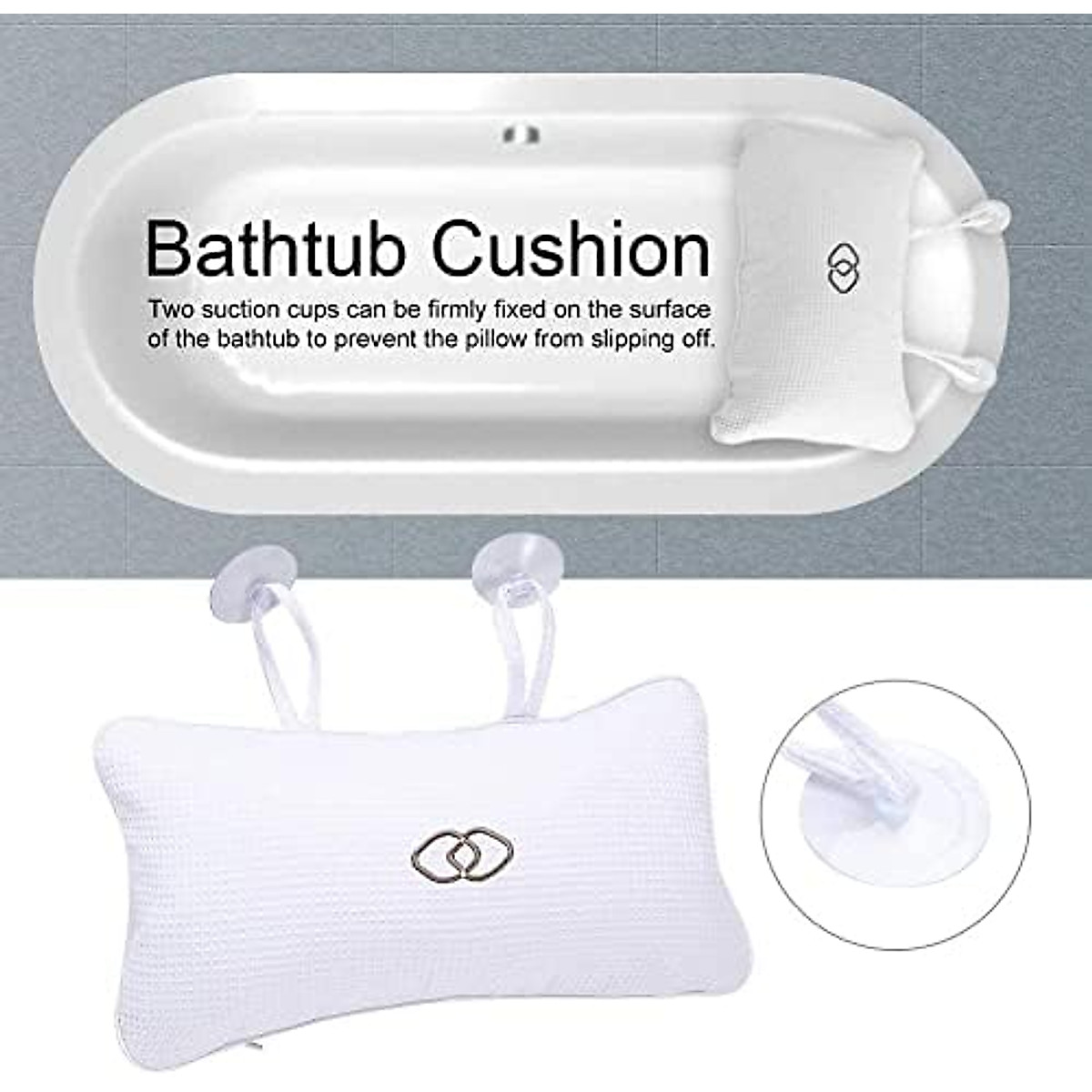 YUET Anti-Slip Non-Slip Bathtub Pillow Home Spa Bath Inflatable Cushion Head Neck Back Shoulders Rest Relax Suction Cup Bathroom Support for Hot Tub Luxurious Headrest